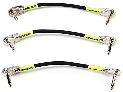 Ernie Ball Patch Cable 3-Pack, Flat Angle/Flat Angle, 6in, Black (P06059)