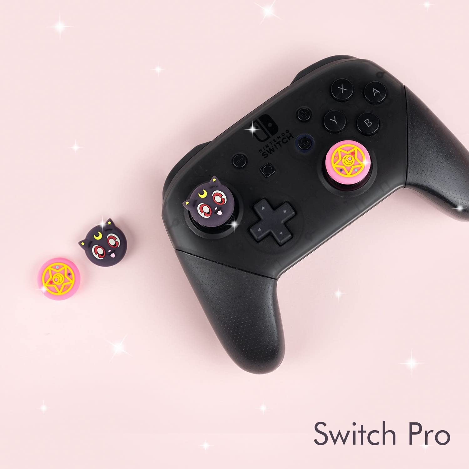 BelugaDesign Moon Anime Cat Thumb Grips | Luna Cute Pink Blue Joystick Button Caps | Compatible with Playstation PS5 PS4 Xbox Switch Pro Controllers