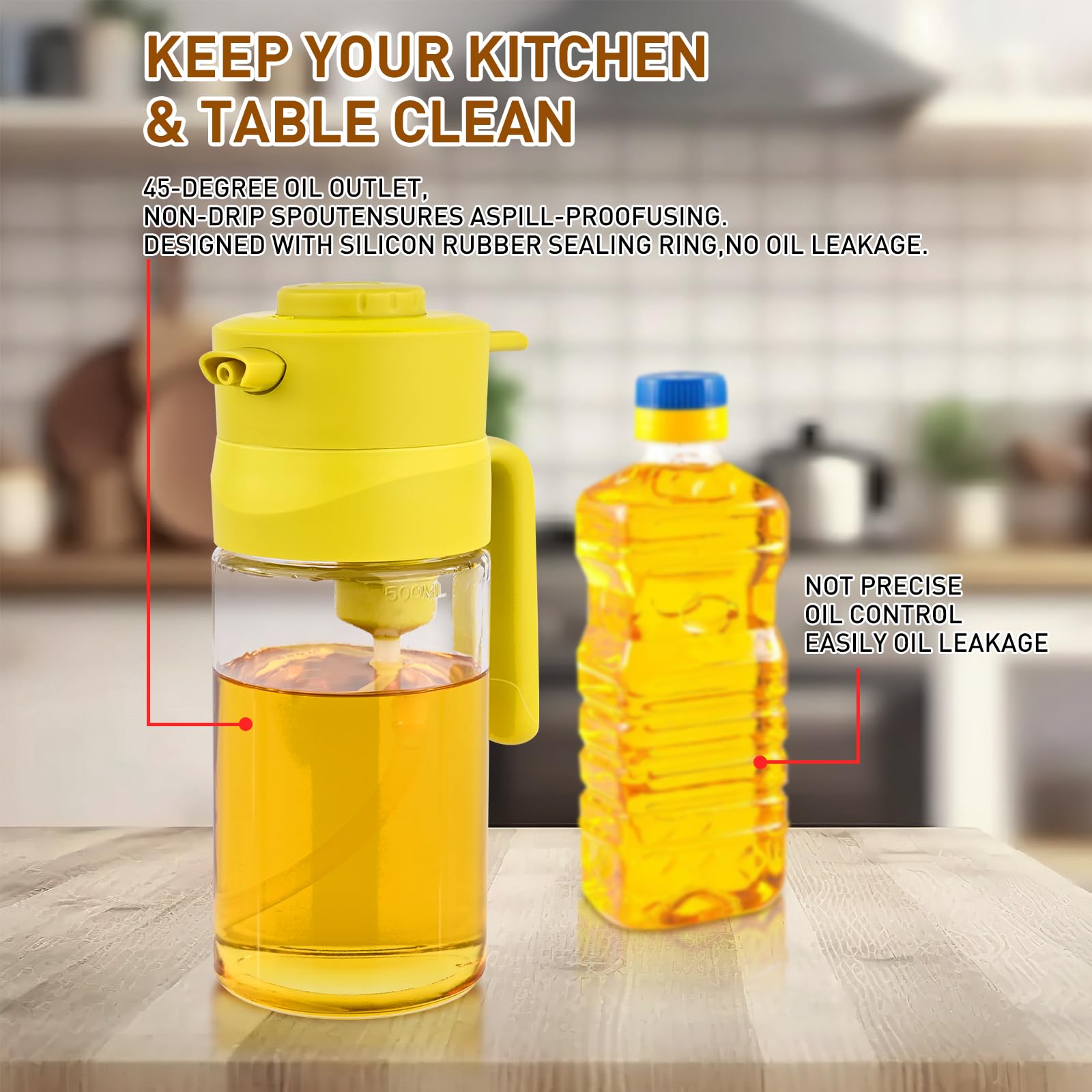 Axcone Oil Dispenser,Wide Opening Oil and Vinegar Bottle Easy Refill and Cleaning,Vinegar Condiment Storage Container with Scale for Kitchen Cooking (17 Oz)