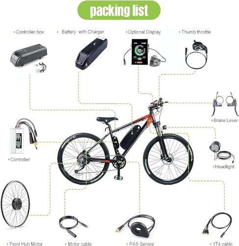 BAFANG 48V 500W Front Hub Motor Electric Bike Conversion Kit for 26inch Wheel Drive Engine with Display with Battery (C961,Rear Battery 48V 17.5Ah)