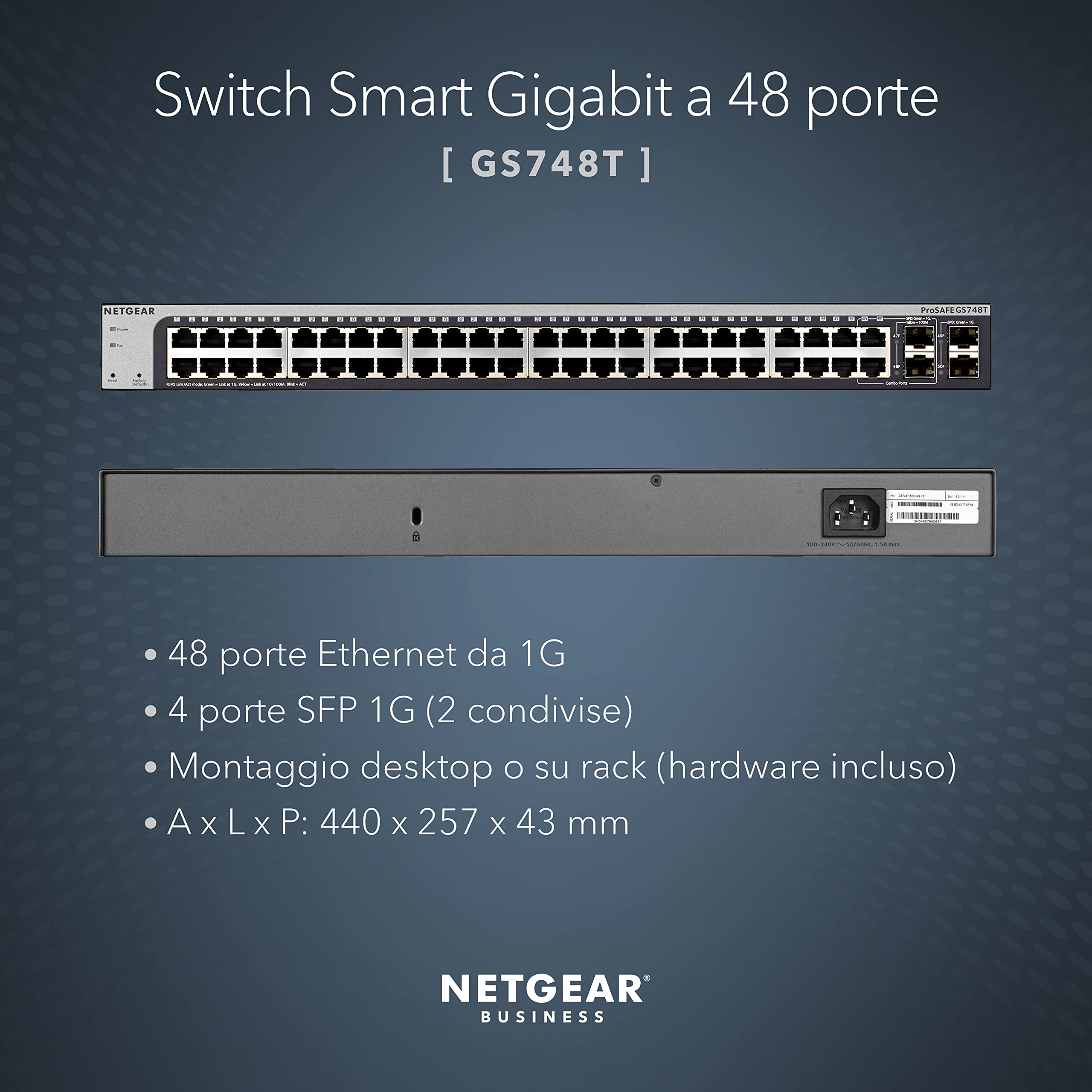 NETGEAR 48-Port Gigabit Ethernet Smart Switch (GS748T) - Managed, with 2 x 1G SFP and 2 x 1G Combo, Desktop or Rackmount, and Limited Lifetime Protection