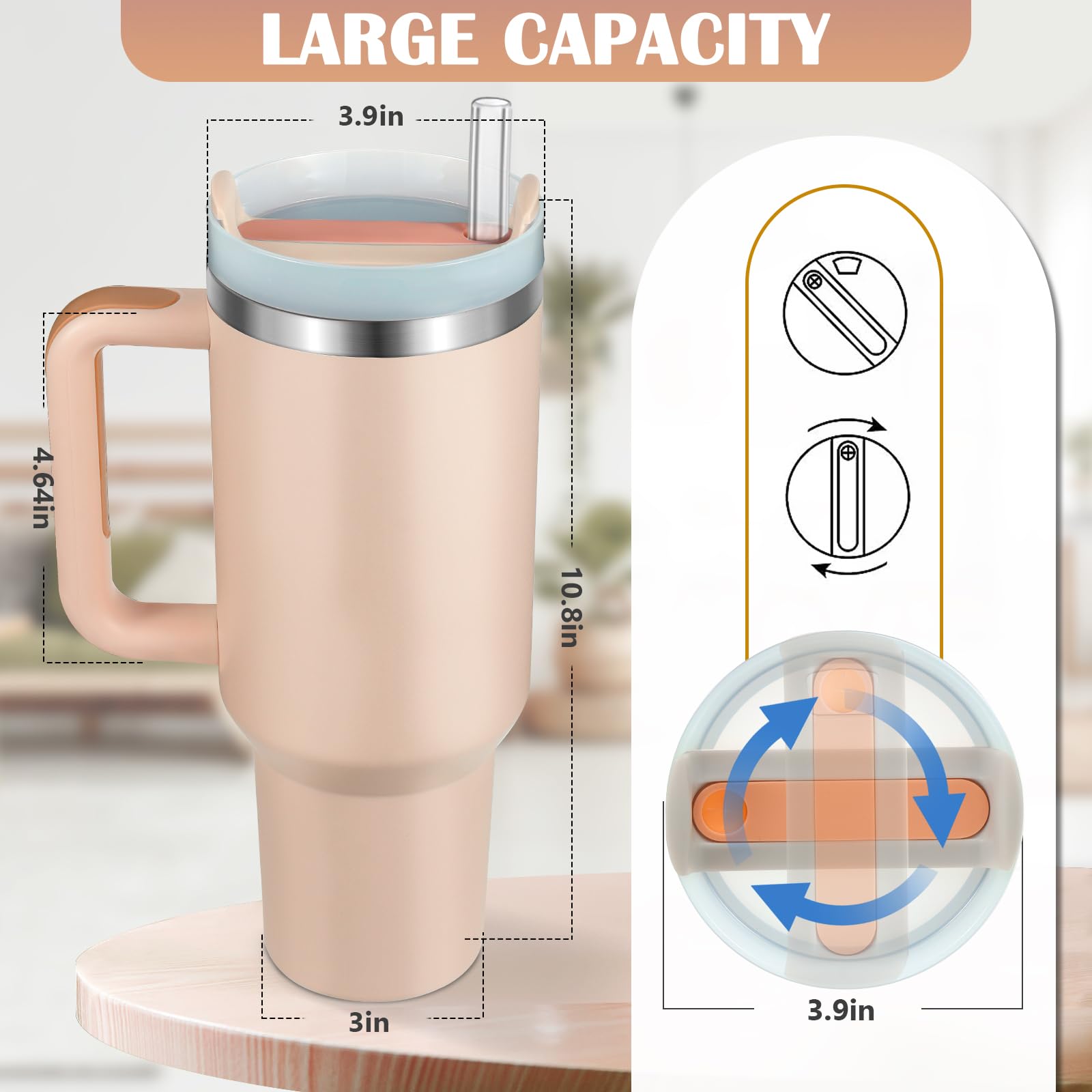 BELYQLY New Version 40oz Stainless Steel Vacuum Insulated Tumbler with Lid and Straw for Water, Smoothie and More, Iced Tea or Coffee (Rose Quartz)