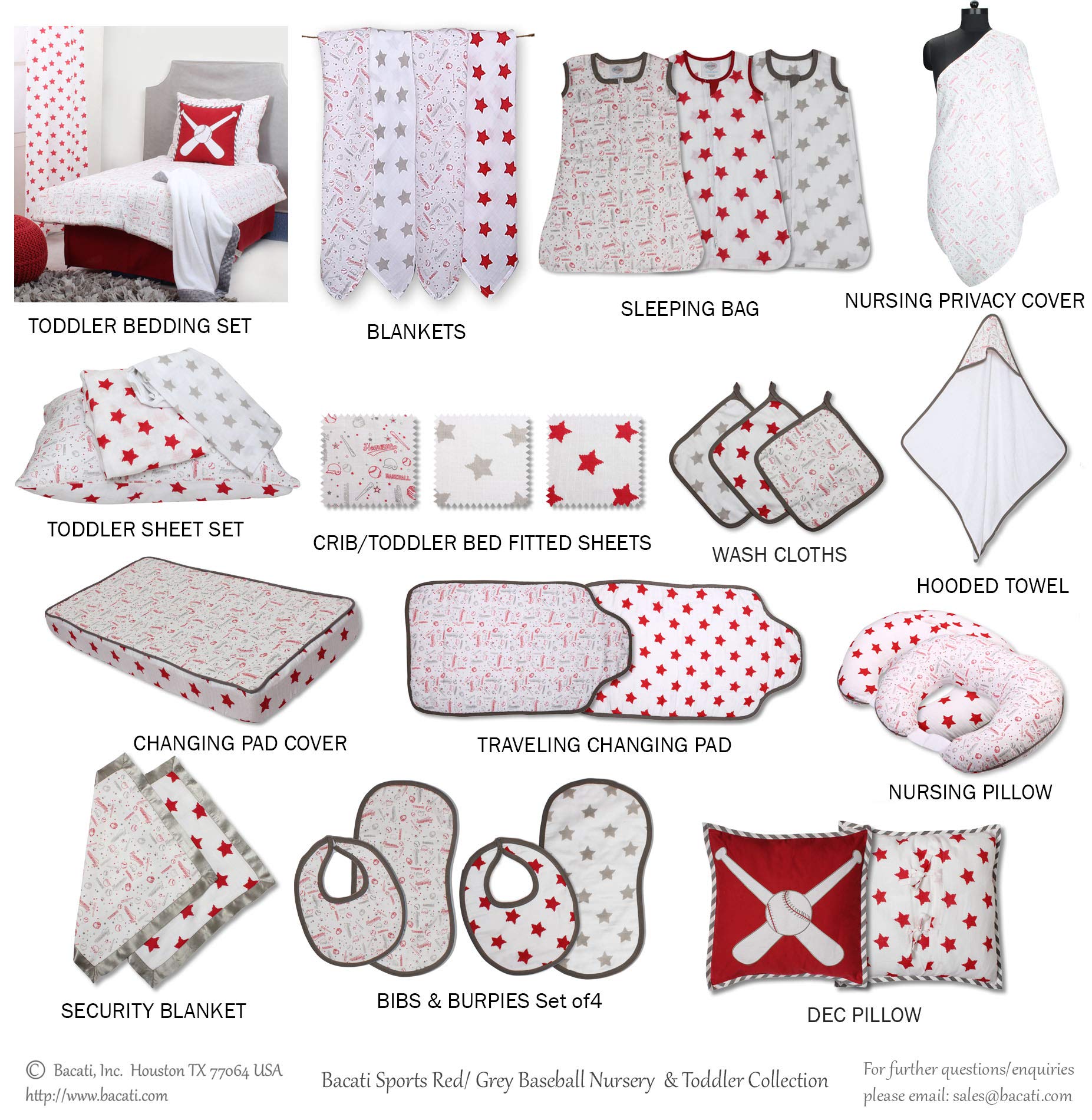 Bacati Baseball Red/Grey Muslin Quilted Changing Pad Cover