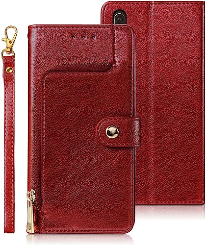 Arseaiy Case for OnePlus Nord N20 5G Flip Phone Case PU Leather Zipper Pocket Wallet Case Cover with Card Holder Kickstand Shell Red
