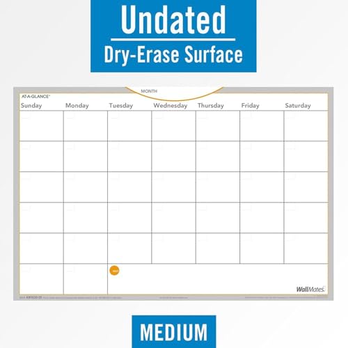 AT-A-GLANCE AW402028 WallMates Self-Adhesive Dry Erase Monthly Planning Surface, 18 x 12