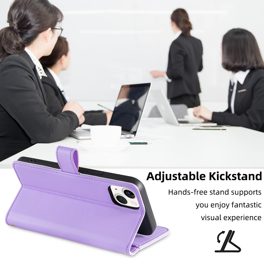 Arseaiy Wallet Case for iPhone 15 Pro Max Flip Phone Case with Adjustable Crossbody Strap Magnetic Handbag Zipper Pocket Cases PU Leather Shockproof Cover with Kickstand Phone Shell Purple