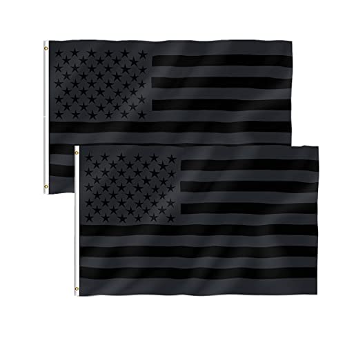 Black American Flags 3x5 ft - Vivid Color and Fade Proof - Canvas Header and Double Stitched - All Black US/USA Flag Polyester with Brass Grommets Outdoor Indoor (2 PACK)