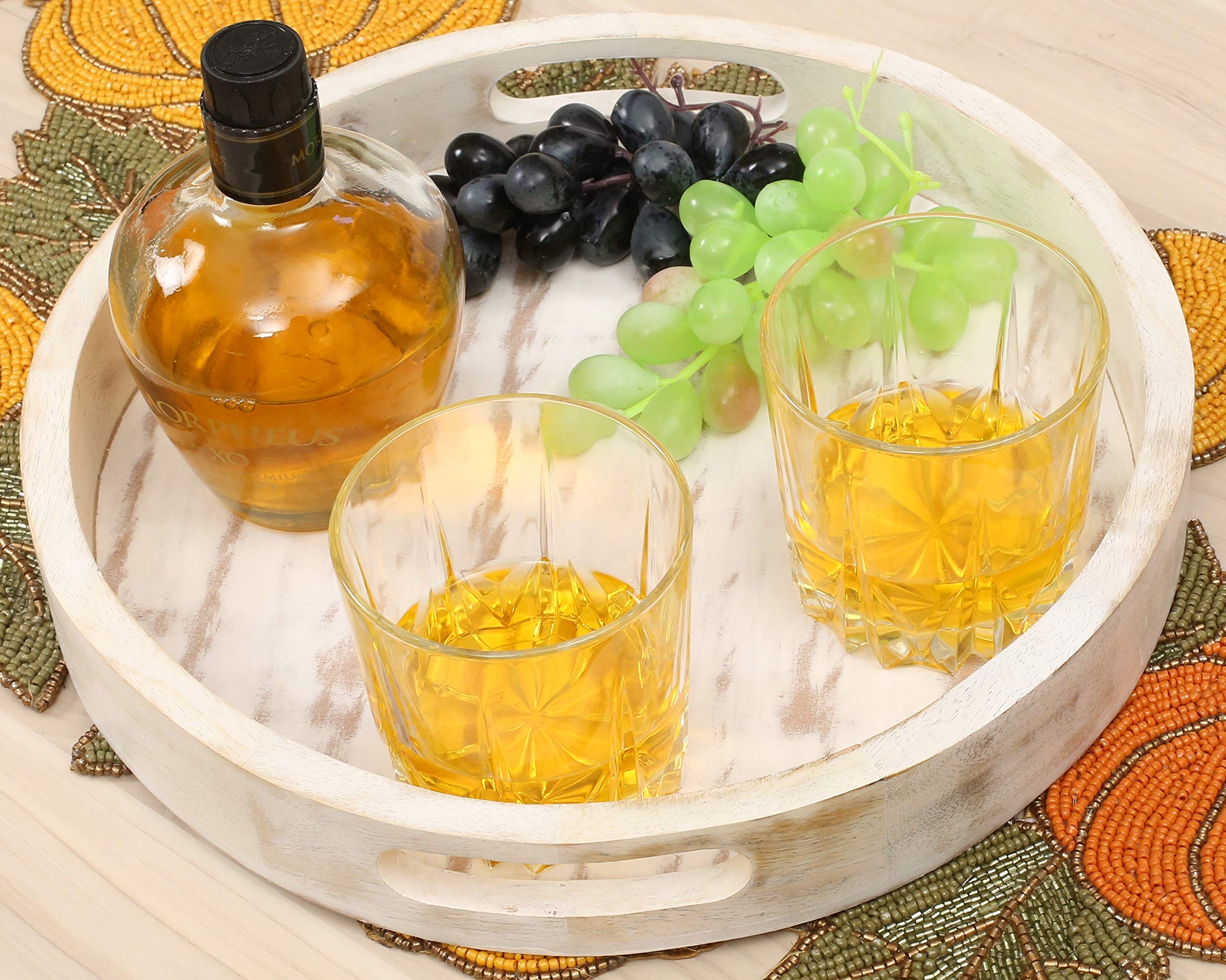 BEDDING CRAFT Set of 2 Countertop Wooden Round Fruit Baskets Decorative Coffee Table Tray β A Ideal Match for Ottoman or Side Table Charcuterie Board or Cheese Platter Kitchen General Storage Space