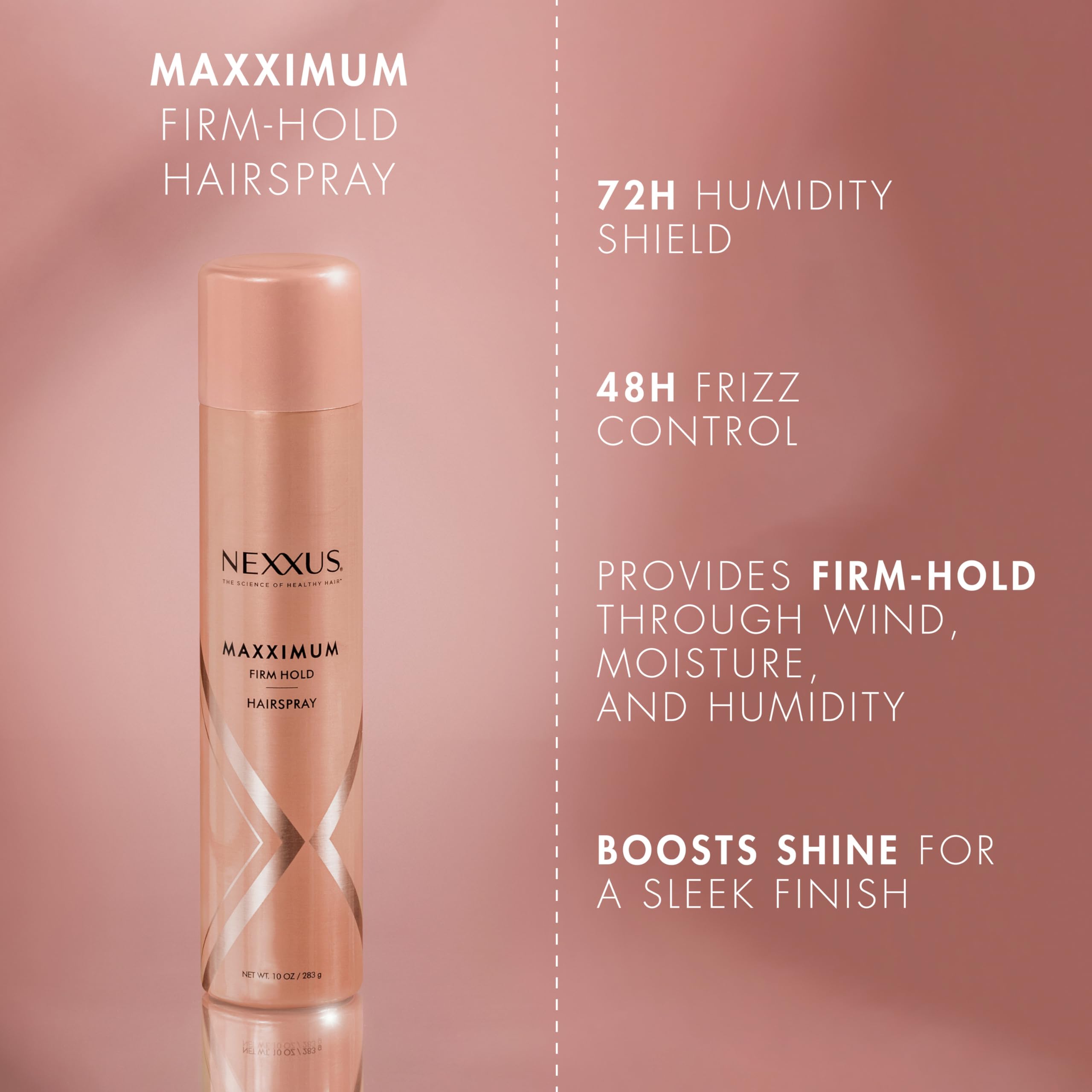 Nexxus Maximum Hold Finishing Hair Spray, for Control, Hold Hairspray for Women Hair Styling, Pink, 10 oz