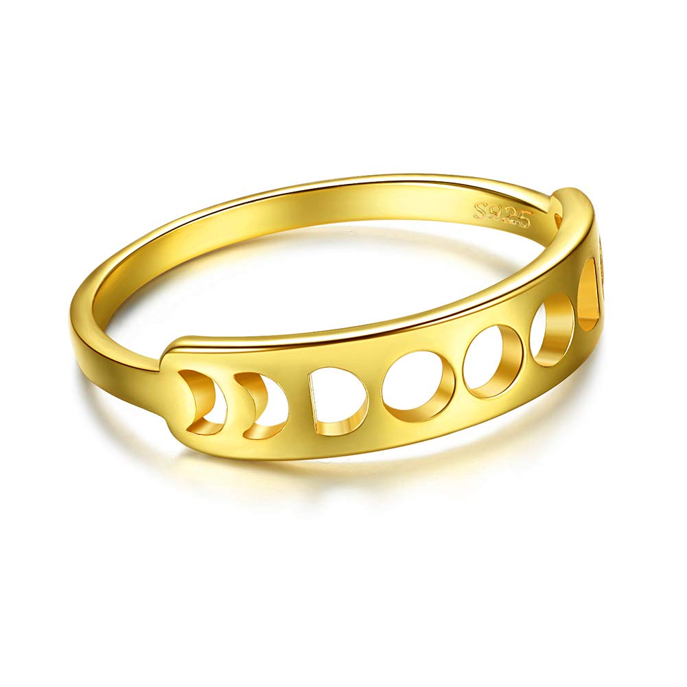 Angol Sterling Silver Moon Phase Rings for Women 925 Silver Moon Ring Hypoallergenic Stacking Statement Band Size 6 7 8 9 10 with Gift Box