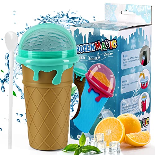 New 500ml Slushie Maker Cup, Large Capacity TIK TOK Magic Quick Frozen Smoothies Cup, Cooling Cup, Double Layer Squeeze Slushy Maker Cup, Happy Gifts for Kids (Coffee)