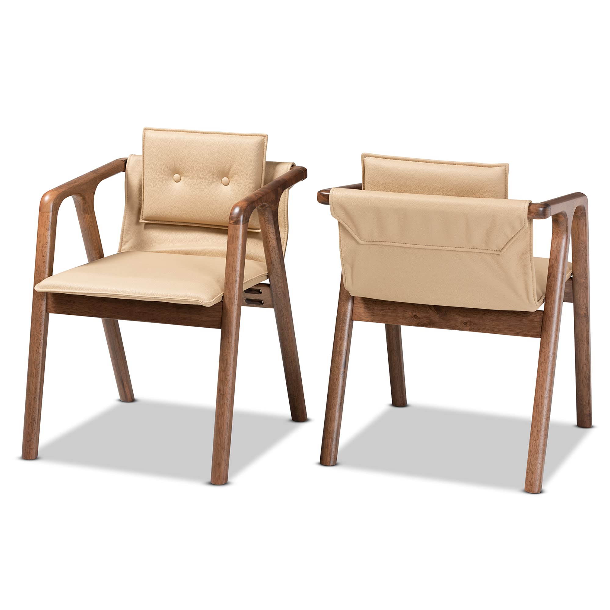 Baxton Studio Marcena Dining Chair Set Beige Imitation Leather Upholstered and Walnut Brown Finished Wood 2-Piece Dining Chair Set
