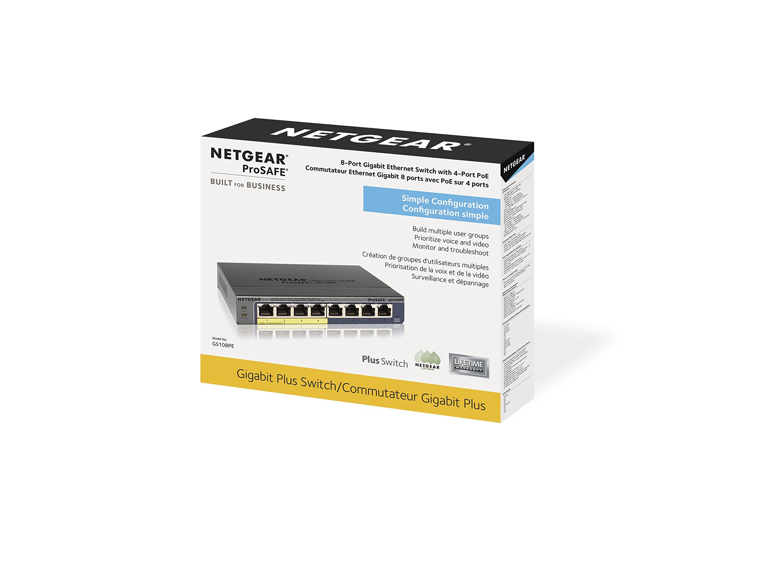 NETGEAR ProSAFE GS108PE 8-Port Gigabit Web Managed (Plus) PoE Switch 4 PoE Ports 45W (GS108PE-100NAS)