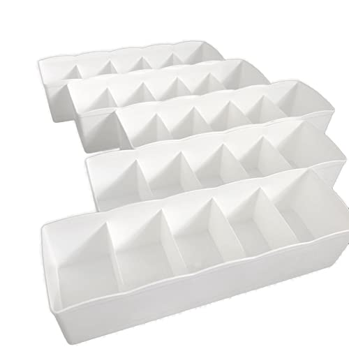 Uncluttered Designs Drawer Dividers (5 Set) Handy Stackable Organizers in Durable Plastic For Your Underwear, Crafts, Baby Clothes & Office Storage (White)
