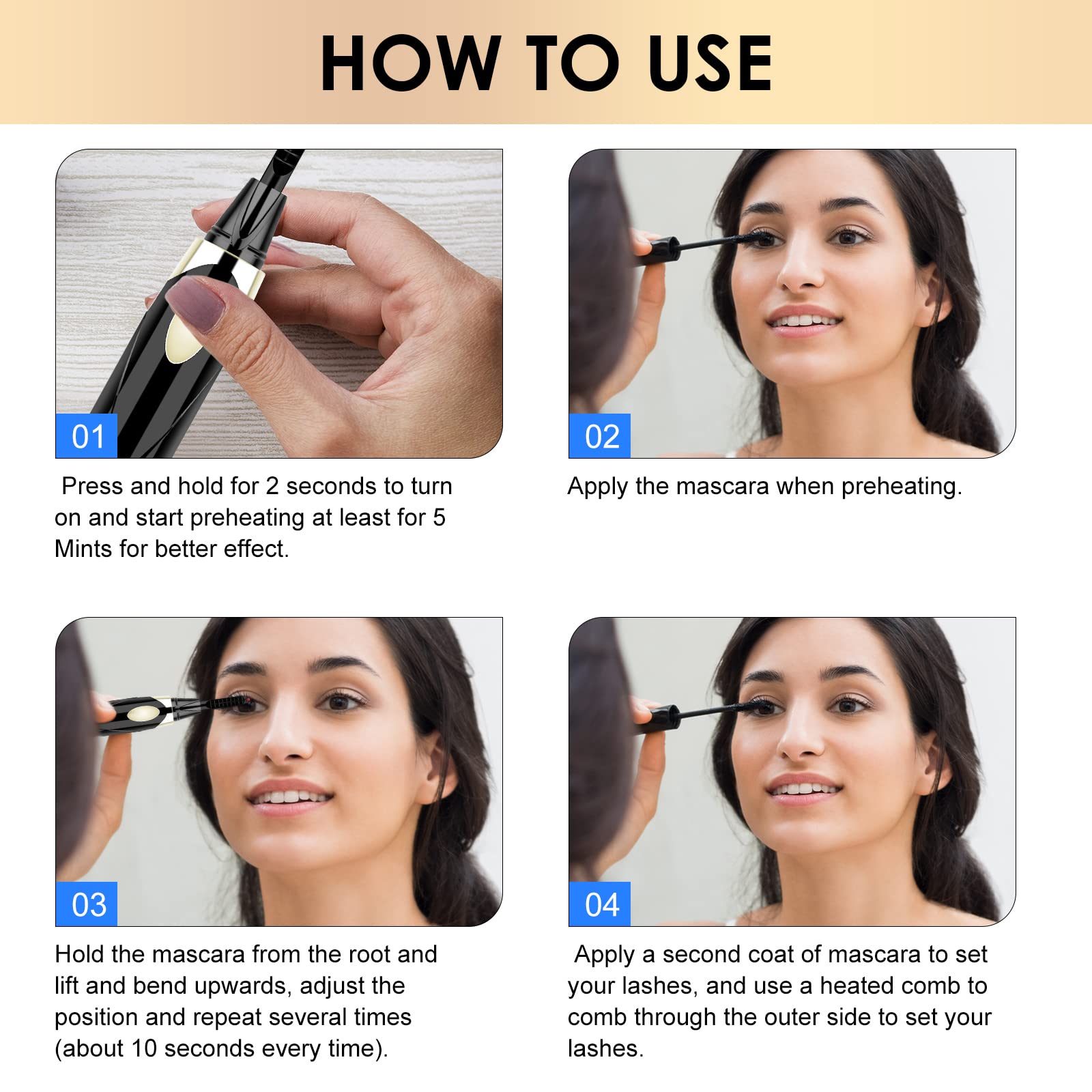 Black Heated Eyelash Curler, Rechargeable Heated Lash Curler with 2 Temperature Modes for Quick Natural Curling and Long Lasting