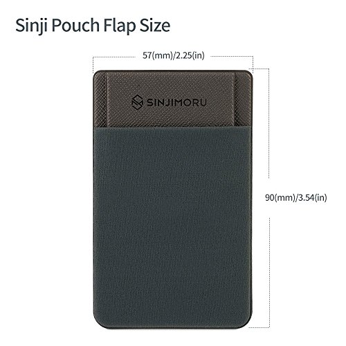 Sinjimoru Secure Card Holder for Back of Phone, Stretchy Fabric Cell Phone Wallet Stick On Credit Card Case for iPhone & Android. Sinji Pouch Flap Grey