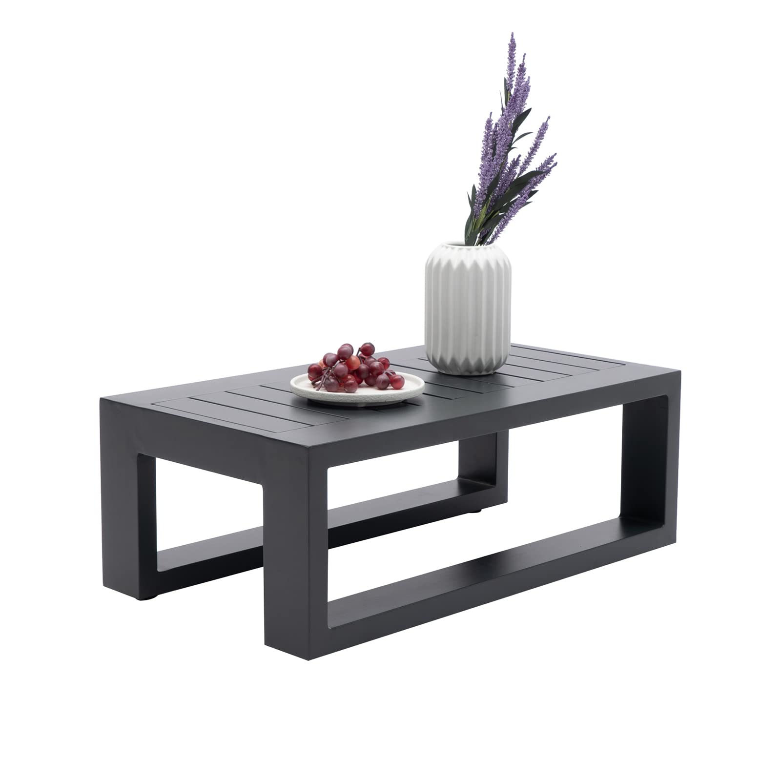 LebenLiebe Patio Side Table Aluminum Outdoor End Tables for Outside Small Rectangle Coffee Table Patio Furniture for Garden Backyard, Grey Frame
