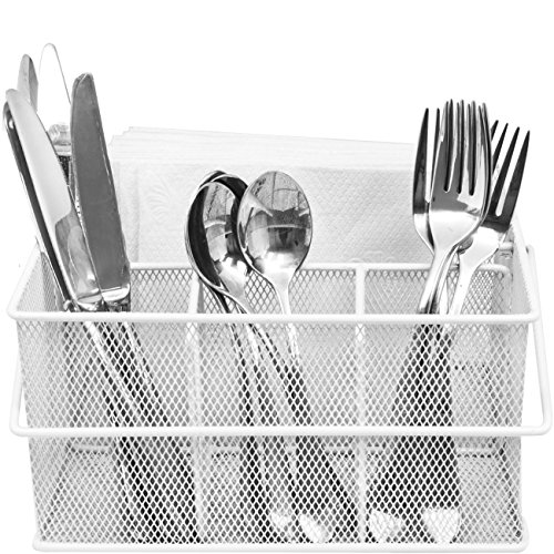 SorbusÂŽ Utensil Caddy â Silverware, Napkin Holder, and Condiment Organizer â Multi-Purpose Steel Mesh CaddyâIdeal for Kitchen, Dining, Entertaining, Tailgating, Picnics, and Much More (White)