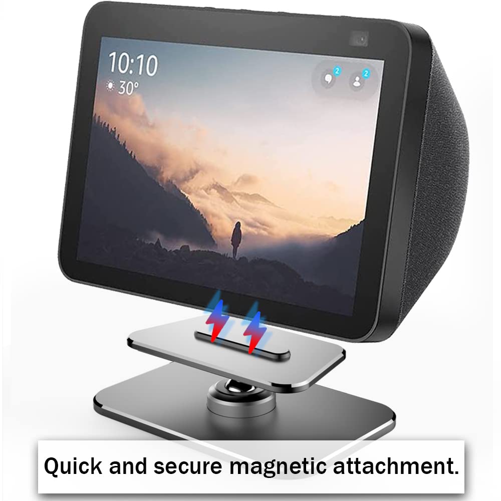ezbnb Echo Show 8 Stand | Adjustable Aluminum Stand for Echo Show 8 Full Metal 360 Degree Swivel and up Down tilt Rotatable Holder with Strong Magnetic Attachment (Gray)