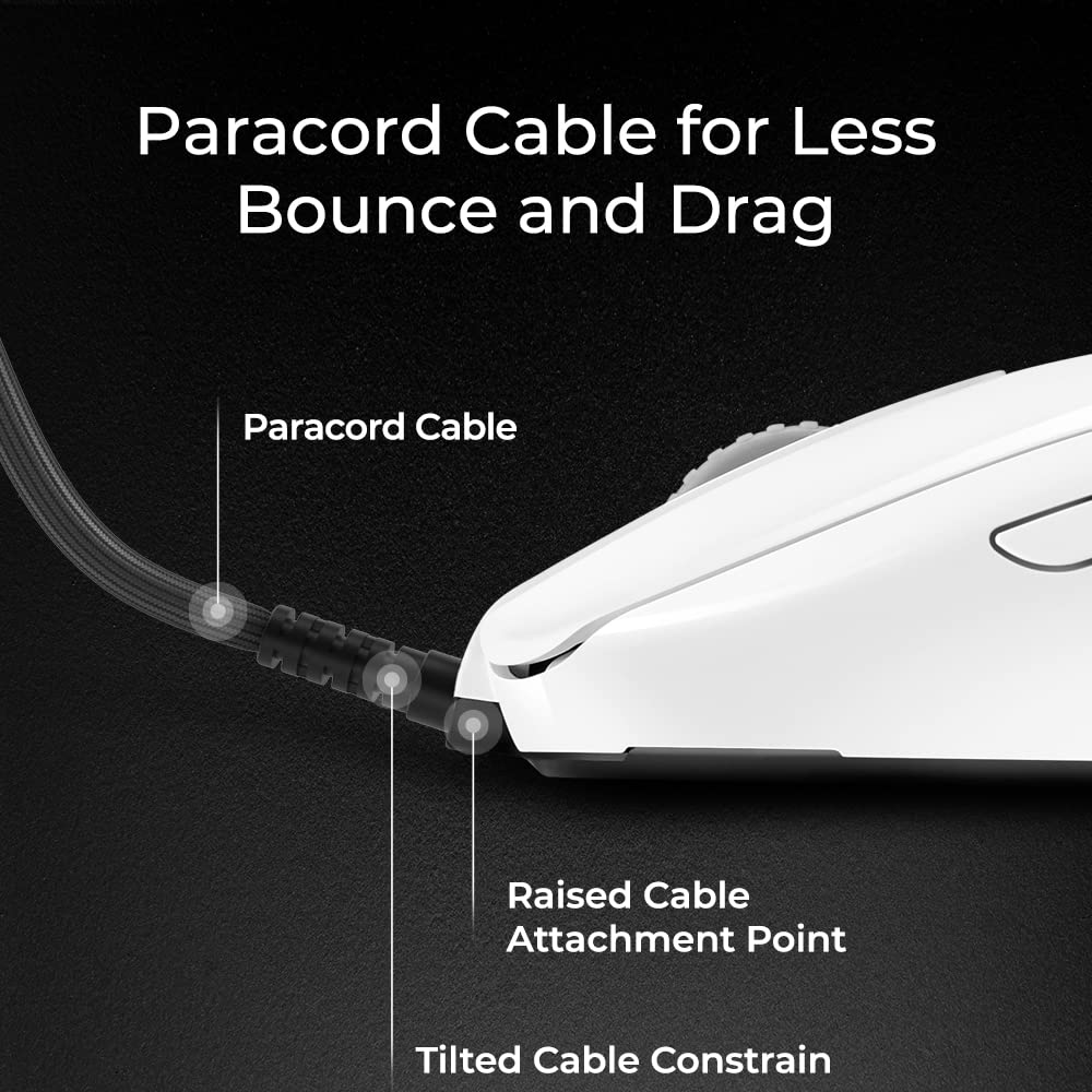BenQ Zowie FK2-B Special Edition V2 White Symmetrical Gaming Mouse for Esports |Regular Weight | Paracord Cable & 16-Step Scroll | Driverless | Glossy Coating | Medium Size