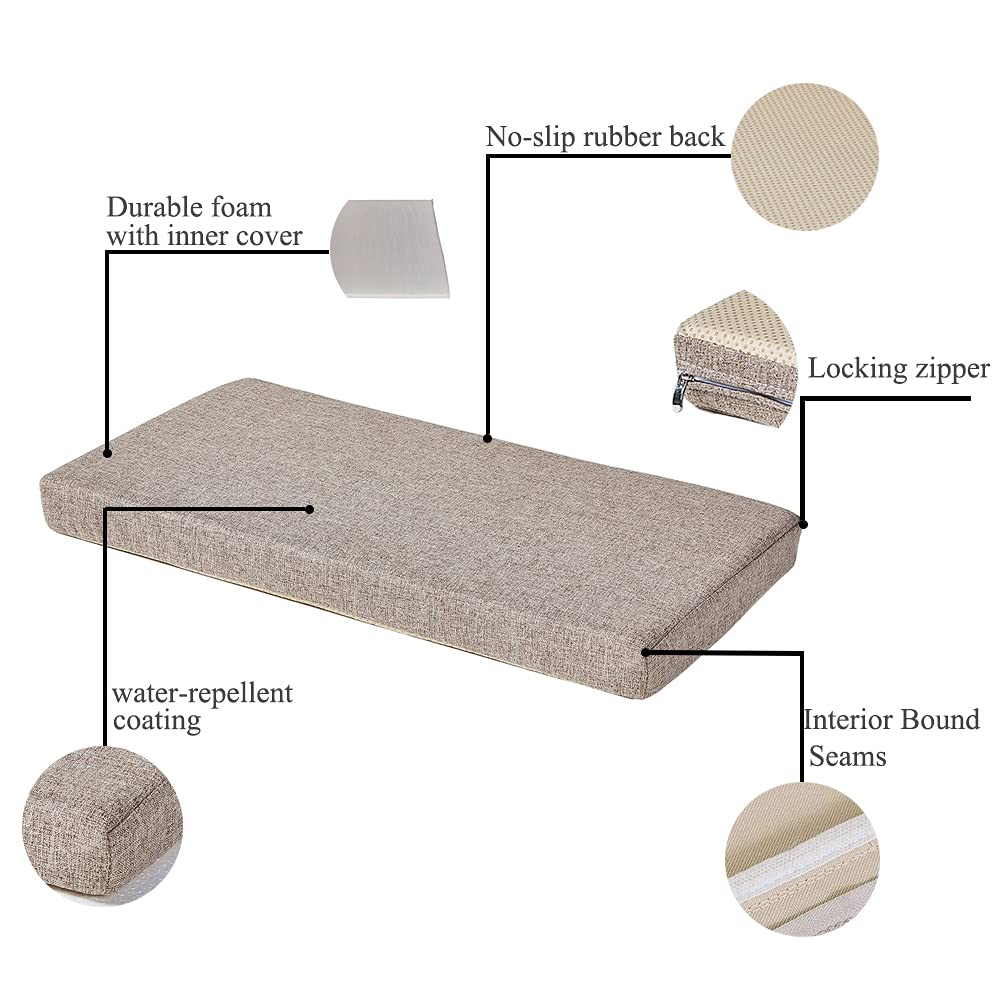 Bench Seat Memory Foam Chair Pads Non-Slip Rubber Back Indoor Swing/Settee Cushion 48 x 14 inch