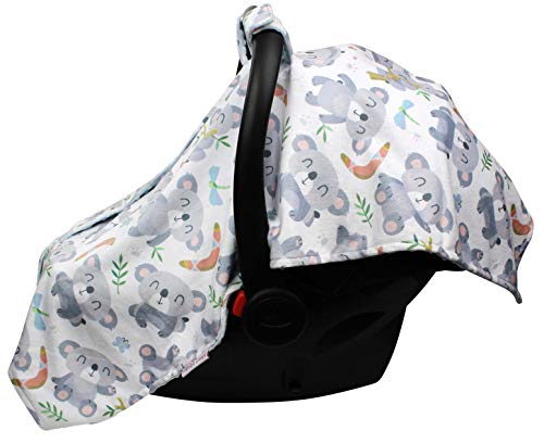 Baby Car Seat Canopy Cover - Baby Koala Bears & Butterflies with Light Blue Minky Dot