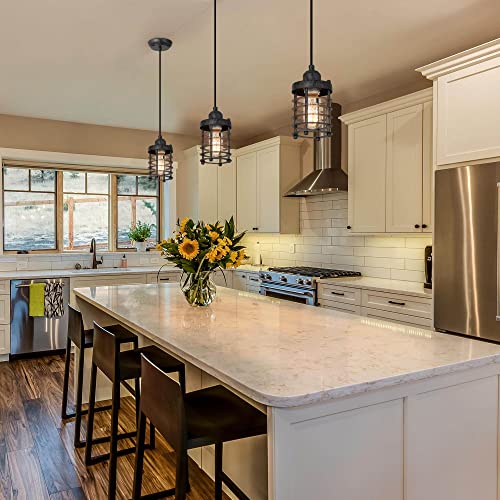 LNC Rustic Pendant Lighting for Kitchen Island, Retro Vintage Pendant Light Fixture with Metal Cage Shade, Mini Hanging Pendant Lights Adjustable for Kitchen Sink, Dining Room, Bedroom, Foyer, 3.9”D