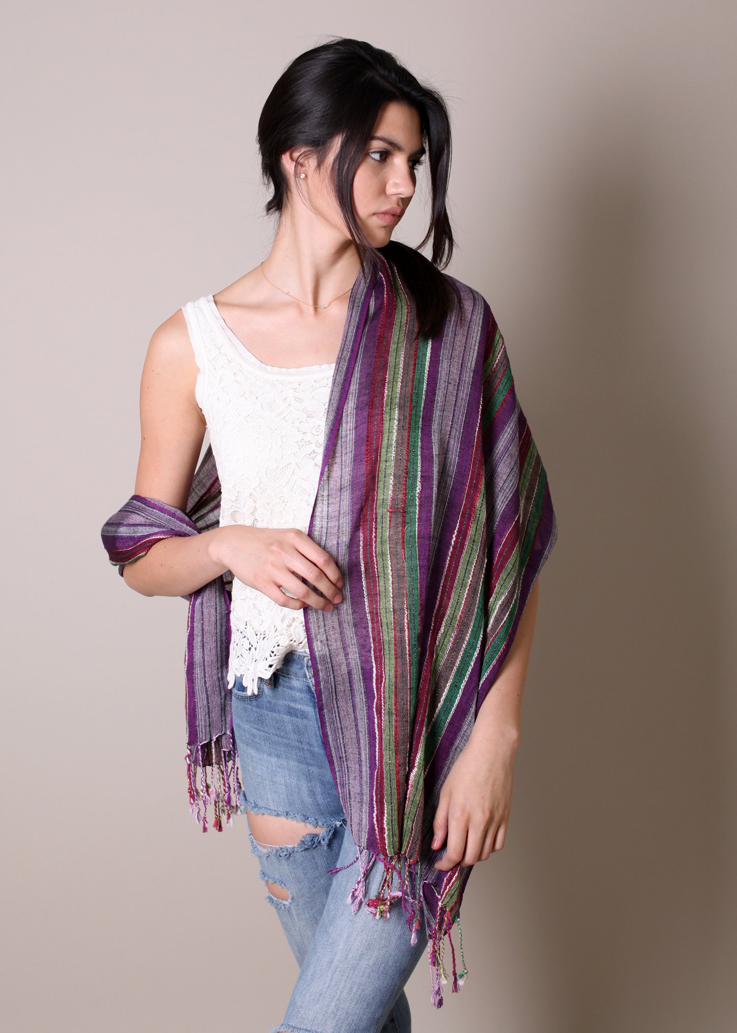 Anika Dali Women’s Jewel Shimmer Multicolor Stripe Scarf, Metallic Pashmina Shawl (Purple Dazzle)