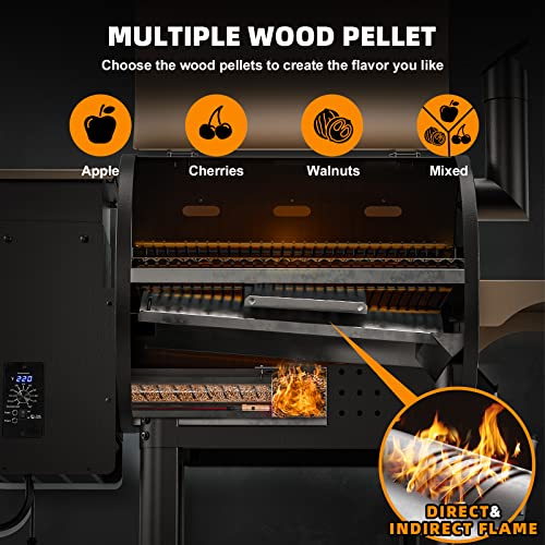 HiMombo Wood Pellet Grill and Smoker TWPG 570 sq, 8 in 1 BBQ Grill with 150-500β Auto Temperature Control, D2 Smoker Grill with Extendable Hopper, Foldable Table Legs and Cover, for Outdoor Grill,Smoke,Bake and Roast