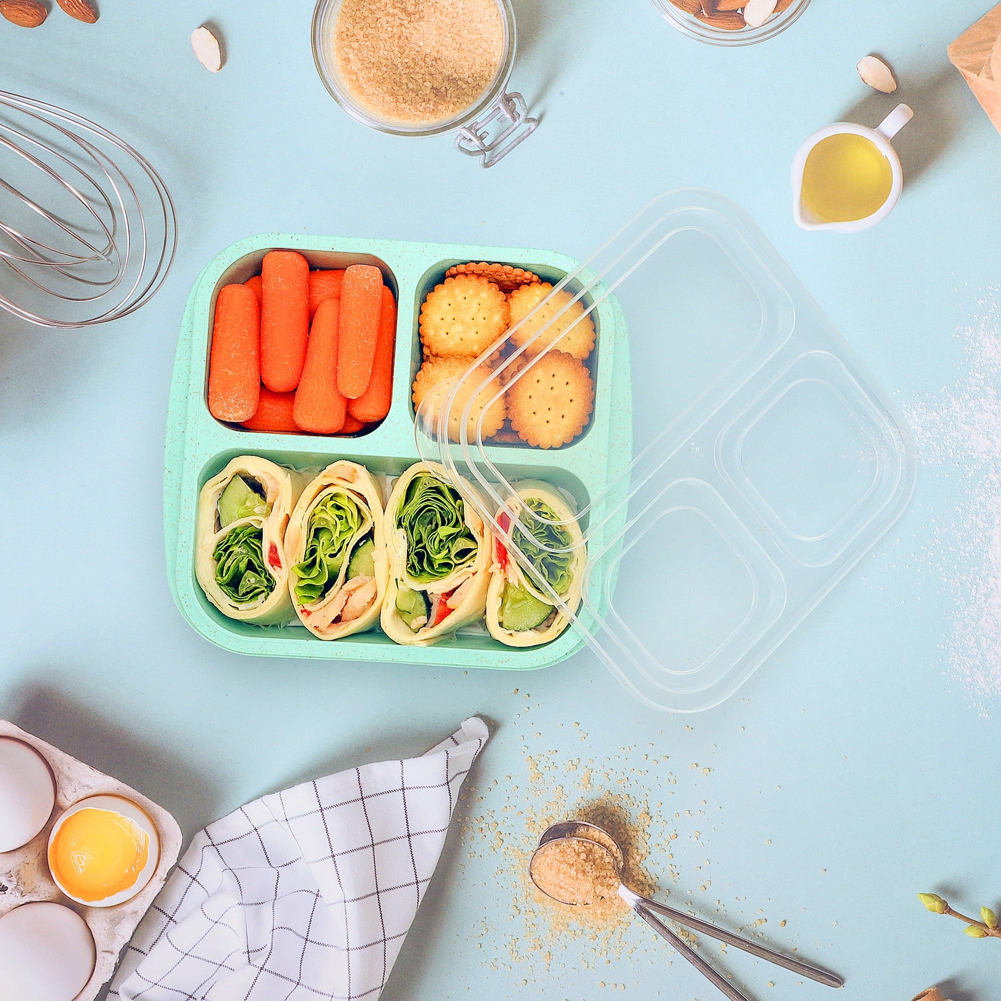 Bento Box for Kids (4 Pack) - Snack Containers - Bento Snack Boxes 3-Compartment Food Containers for School, Work and Travel, Meal Prep Containers Reusable, Lunchable Container for Kids and Adults