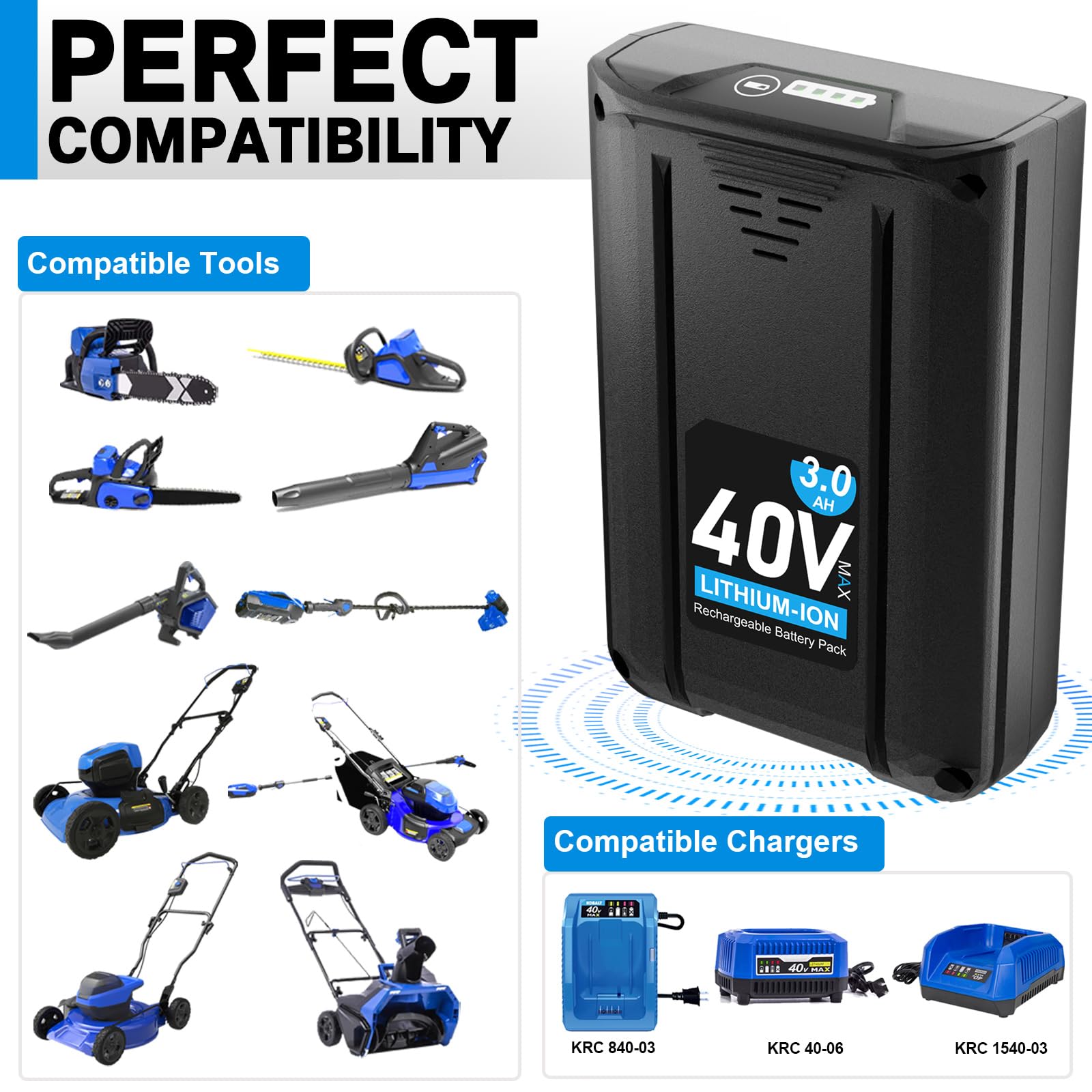 Capowill 40V 3.0Ah Replacement Battery for Kobalt 40V KB2540C-06 Lithium Ion Battery KB440-06 KB440-03 KB640-03 KB240-06 KB240C-06 KB640-06 KB245-06 KB540-06 Cordless Power Tool Battery