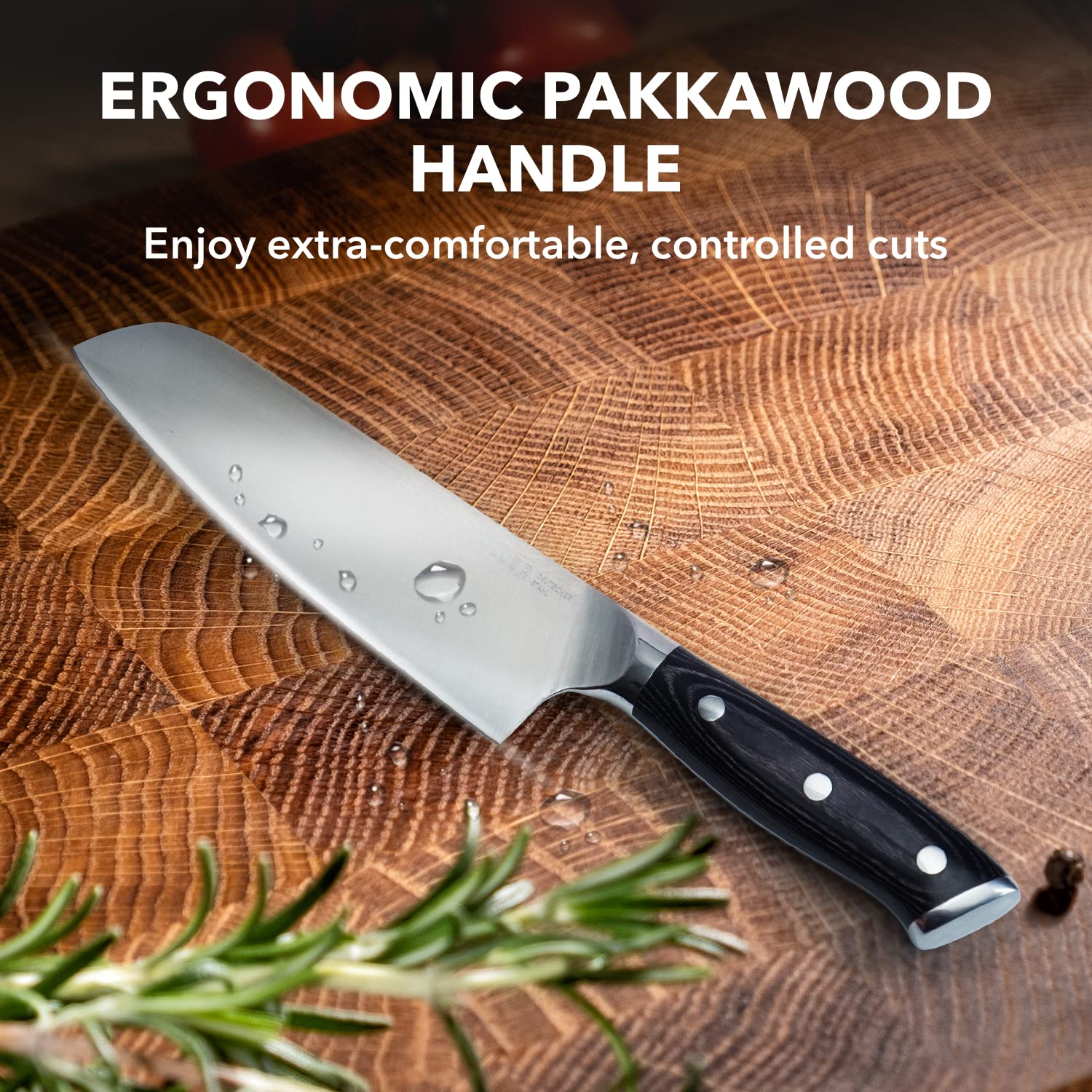 Honjo Muller Santoku Knife 7 Inch - Sharp Japanese-Style Kitchen Chef Knife | Full Tang Stainless Steel Cooking Knives | Cutting, Chopping, Slicing
