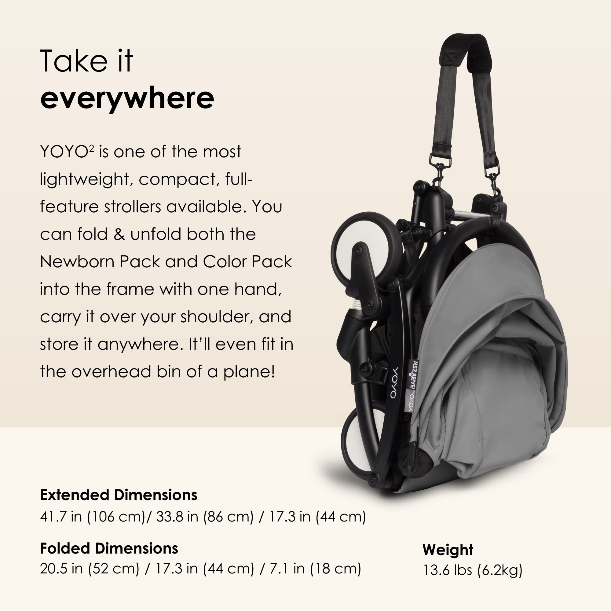 BABYZEN YOYO2 Stroller & 0+ Newborn Pack - Includes Black Frame, Grey 6+ Color Pack & Grey 0+ Newborn Pack - Suitable for Children Up to 48.5 Pounds