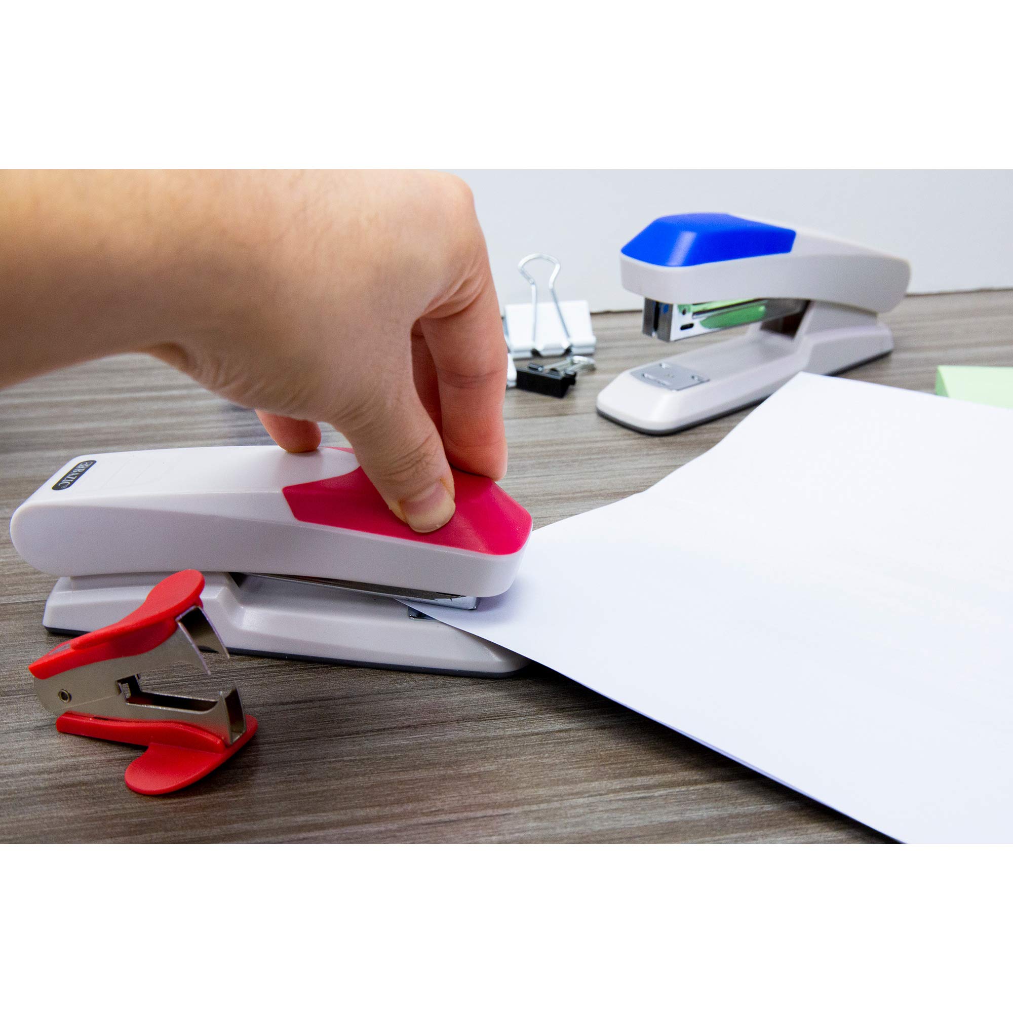 BAZIC Desktop Stapler + Staple Remover + 1000 Staples, Soft Grip Heavy Duty Staplers, 20 Sheets, Safety Lock Removers, for Office School Home, 12-Pack