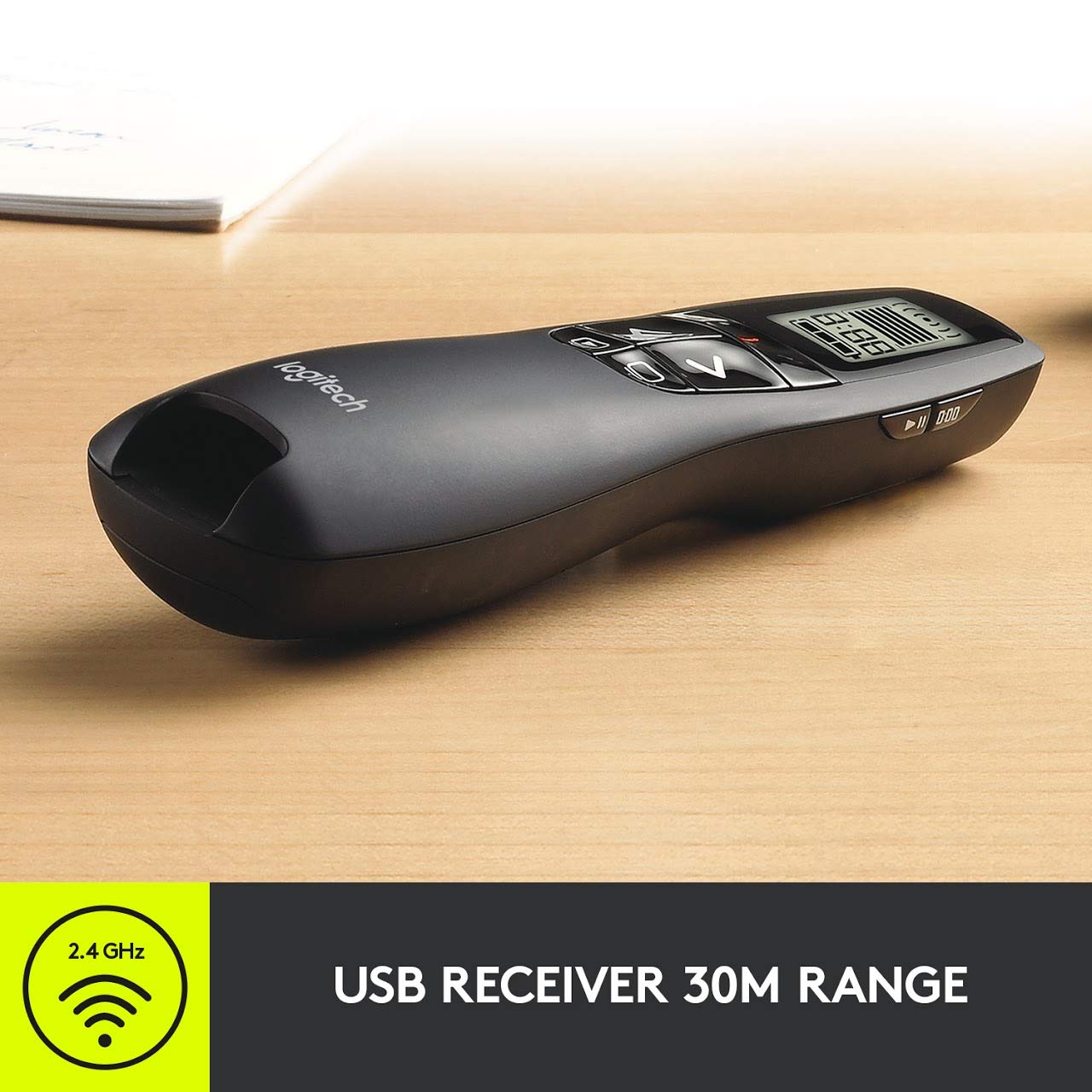 Logitech Professional Presenter R800, Wireless Presentation Clicker Remote with Green Laser Pointer and LCD Display , Black