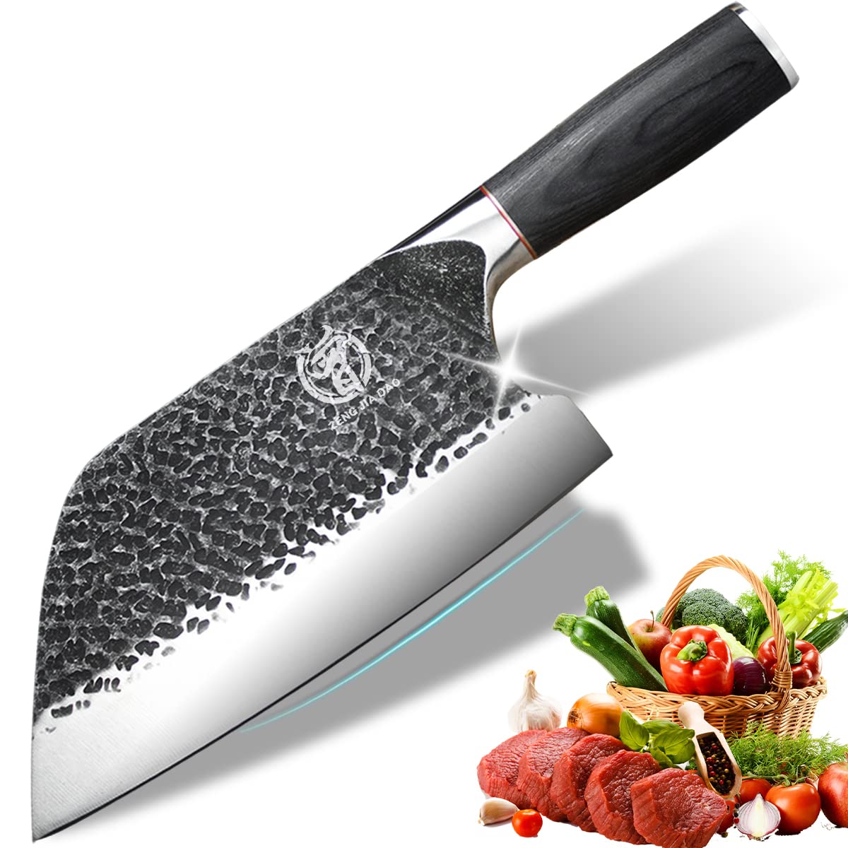 Authentic Serbian Chefs Knife - 7.5'' Full Tang Cleaver Knife - Razor Sharp High Carbon Steel - Rivet Pakka wood Handle for Kitchen fine cut