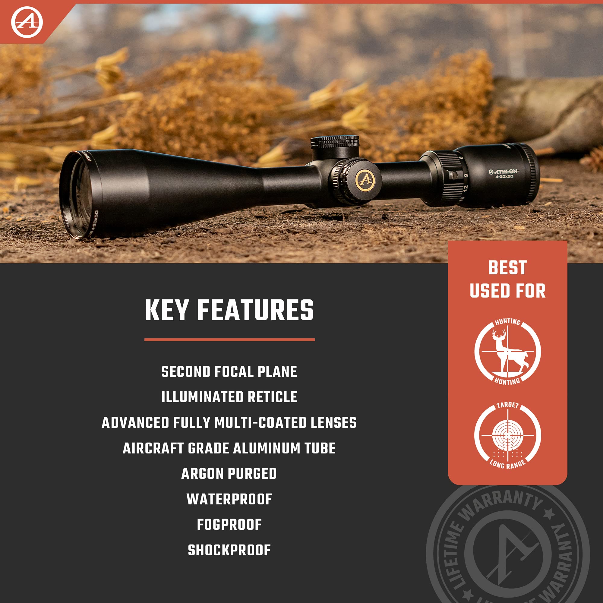 Athlon Optics Argos HMR 4-20x50 Riflescope - BDC600A SFP IR, Black