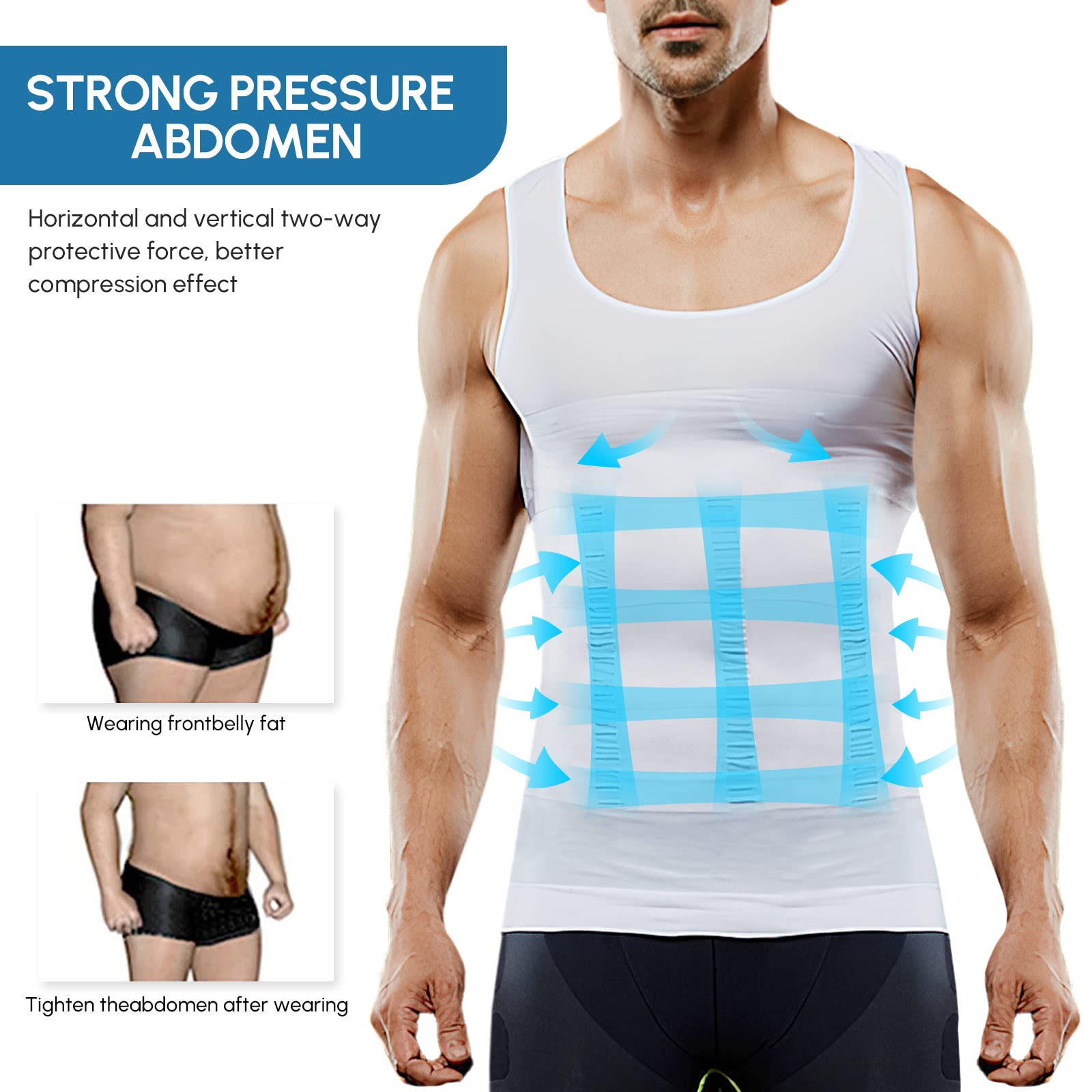 Aptoco Compression Shirts for Men Shapewear Vest Body Shaper Abs Abdomen Slim Elastic Tank Top Undershirt for Hid Men's Gynecomastia(White, Large)