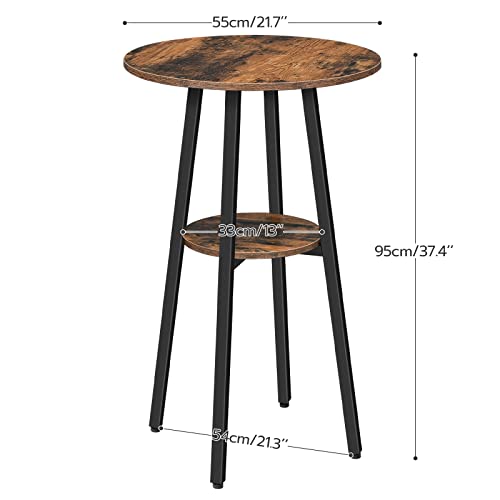 HOOBRO Bar Table, Round Pub Table, 2-Tier Bistro Table with Storage, High Top Table, Cocktail Table with Top Particleboard, for Kitchen, Living Room, Meeting Room, Rustic Brown and Black BF55BT01