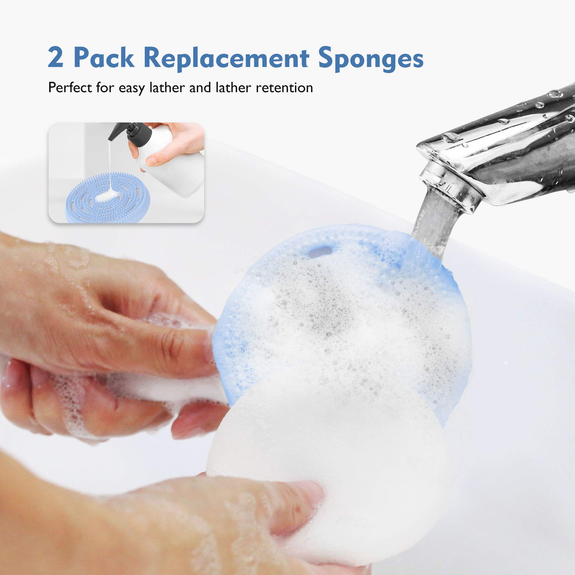 Back Scrubber for Shower, KIWIHOME Back Washer Body Brush, Silicone Body Scrubber with Long Handle Cleans Body Easily for All Skin, 2 Sponges Makes More Bubbles (Blue)