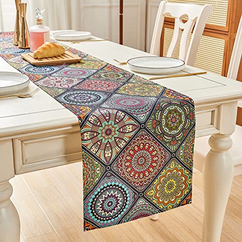 LilyCat Boho Bohemian Table Runner 72 inches Long, Vintage Farmhouse Table Runners for Coffee Table Dining Room Table Bedroom Party Holiday 13 x 72 inches