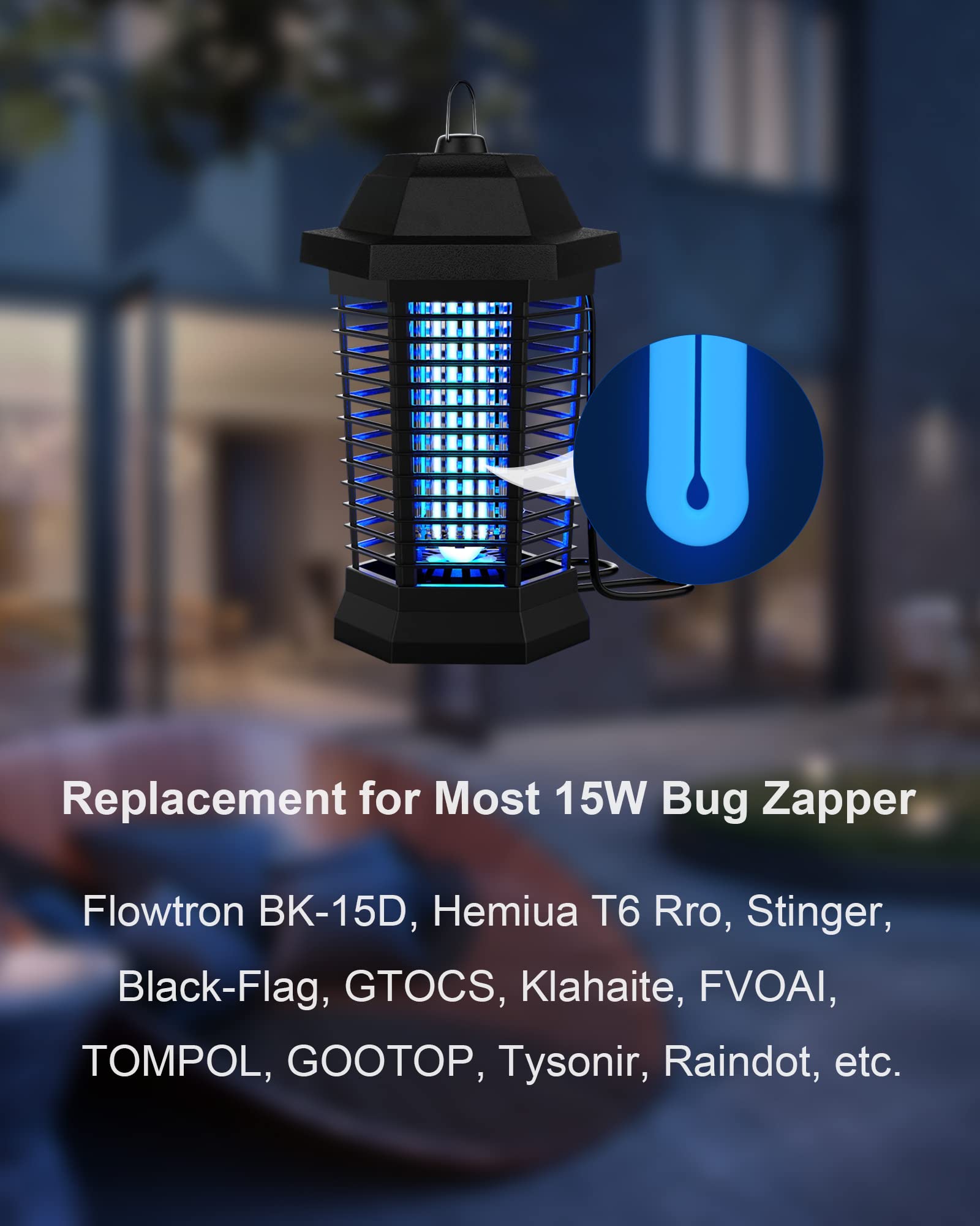 Bug Zapper Replacement Light Bulb for 15 Watt Insect Attracting Lamp, 7.5-inch FUL 15W-BL U-Shaped Bulb for BB-15wht BZ-15, BF35 BK-15D, JY-02, K15, X3, T6, T8, T9, B1515 UV15, FP15, TZ15 Bug Zapper