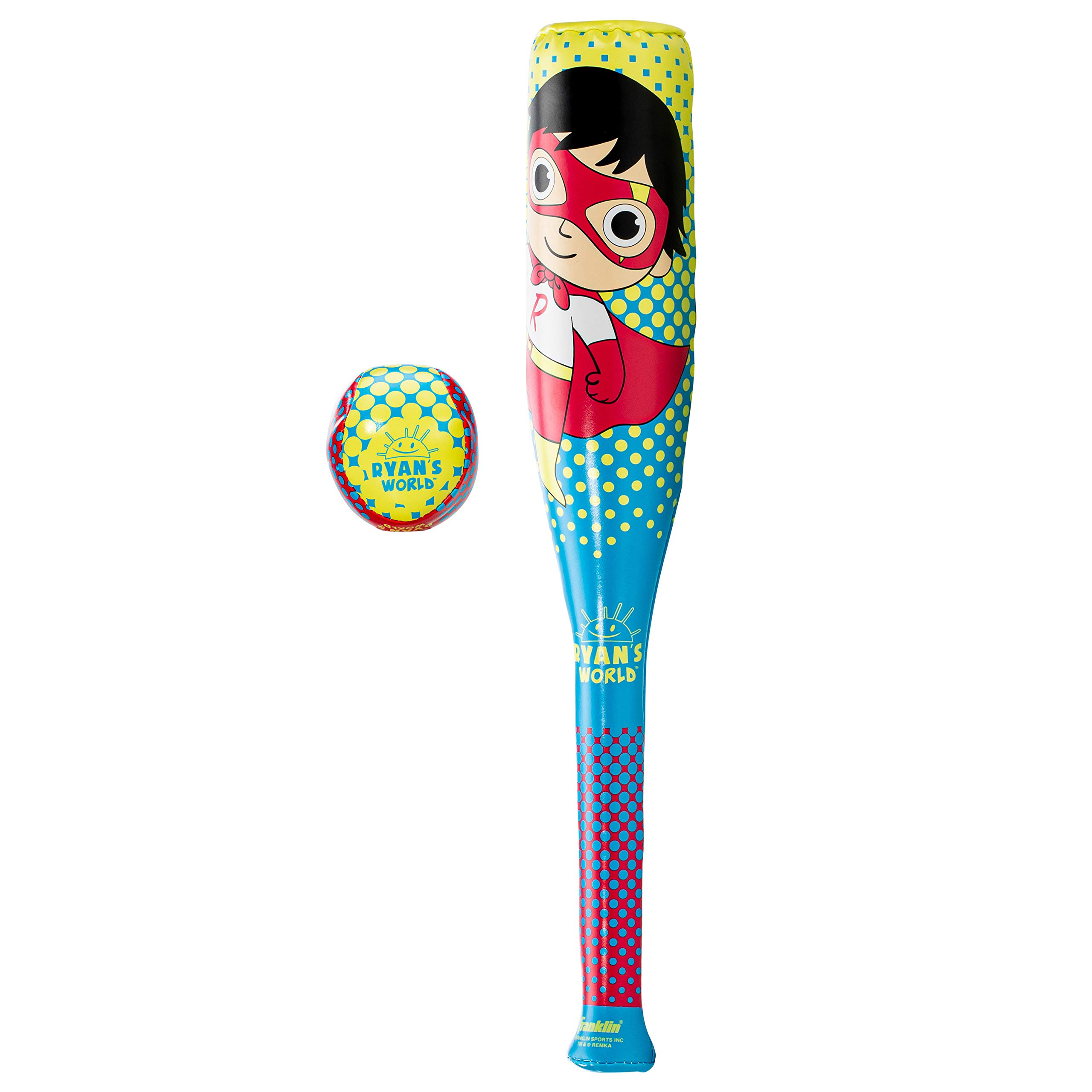 Franklin Sports Ryan's World Kids Baseball Bat + Ball Set - Soft Plastic Jumbo Bat + Baseball for Kids + Toddlers - Beginner Toy Baseball Bat Set