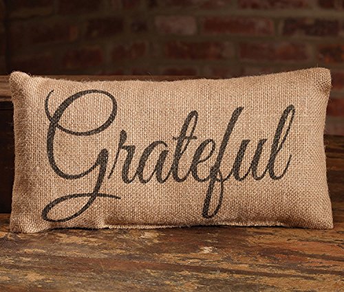 Small Grateful Calligraphy Print 6 x 12 Burlap Decorative Throw Pillow (One Pack)