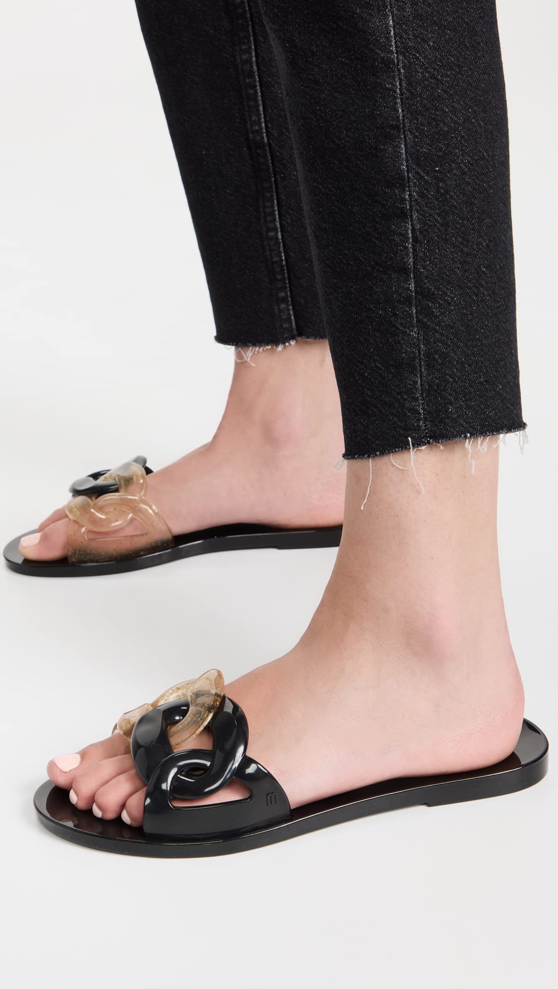 Melissa Women's Jelly Chain Slides, Black, 8 Medium US