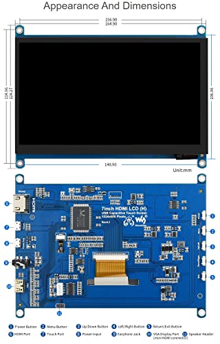 Waveshare 7inch Capacitive Touch Screen LCD Compatible with Raspberry Pi 5/4B/3B+/3A+/2B/B+/A+/Zero/Zero W/WH/Zero 2W CM3+/4 Series Boards 1024×600 Resolution HDMI IPS Supports Windows