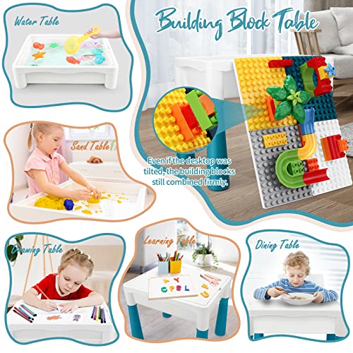 ROGALALY Kids Activity Table Set, All-in-One Multi Activity Table with Storage, 105pcs Building Blocks Table Compatible with Classic Bricks, Craft Learn Play Water Sand Table for Boys Girls