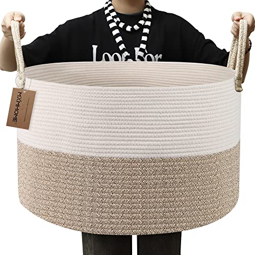 MXMHOME Large Baskets for Blanket - 21.6" X 21.6" X 13.7" Blanket Basket for Living Room, Soft Blanket Storage Basket, Kids Toy Storage Baskets, Woven Baskets for Storage, Living Room Storage Basket