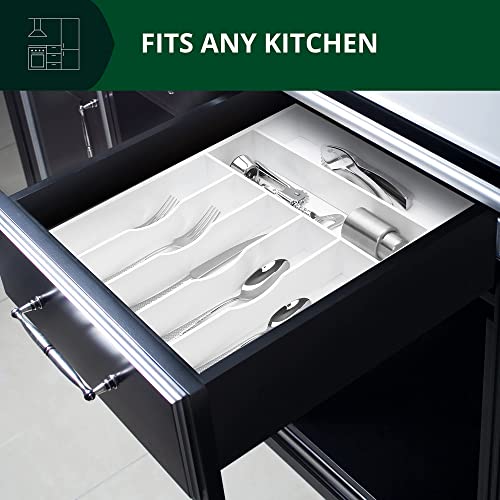 ROYAL CRAFT WOOD Luxury Bamboo Caddy Kitchen Drawer and Silverware Organizer, Utensil Holder and Cutlery Tray with Grooved Drawer Dividers for Flatware 7 Slot, White