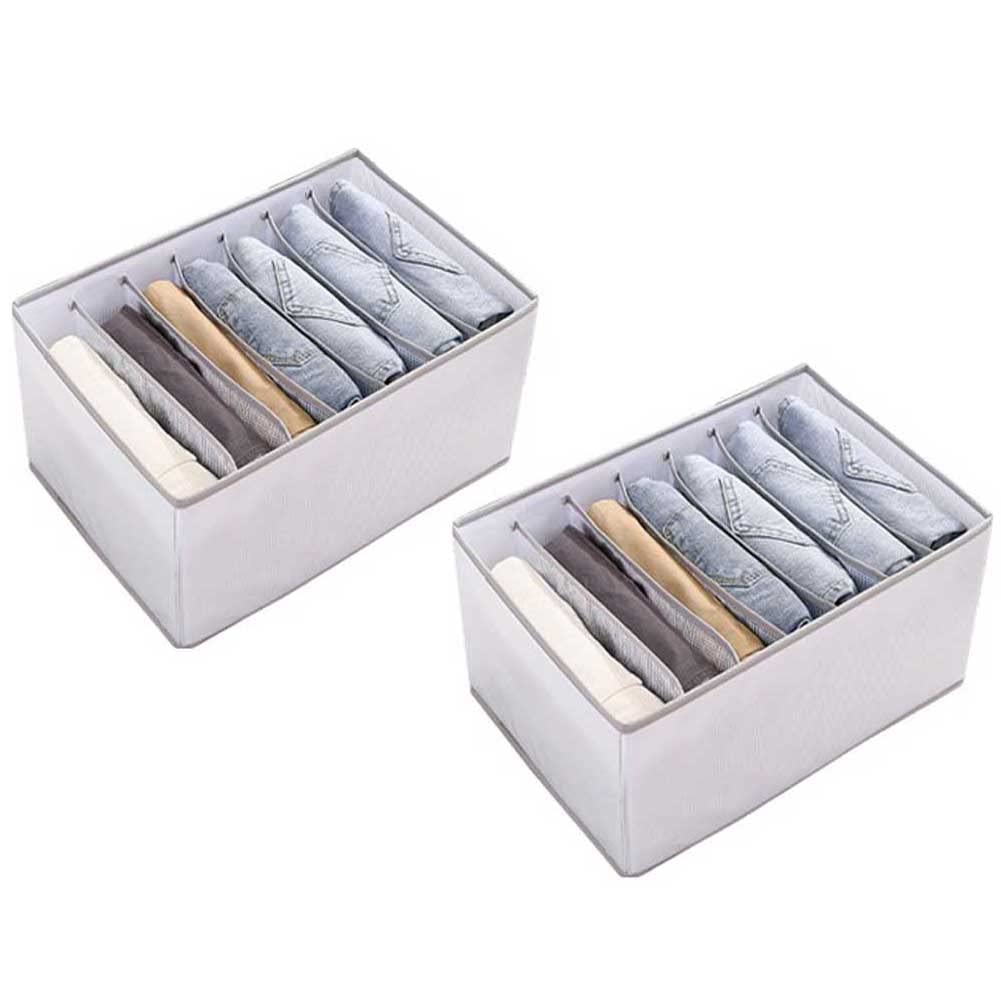 MENGHUONIAN Upgraded Clothes Drawer Organizers, 2/3 Pcs Jeans Compartment Storage Box, 7/9 Grids Clothes Drawer Mesh Separation Box, Anti-Deformation, Washable, Foldable(Gray,2 Pcs Jeans Grid)